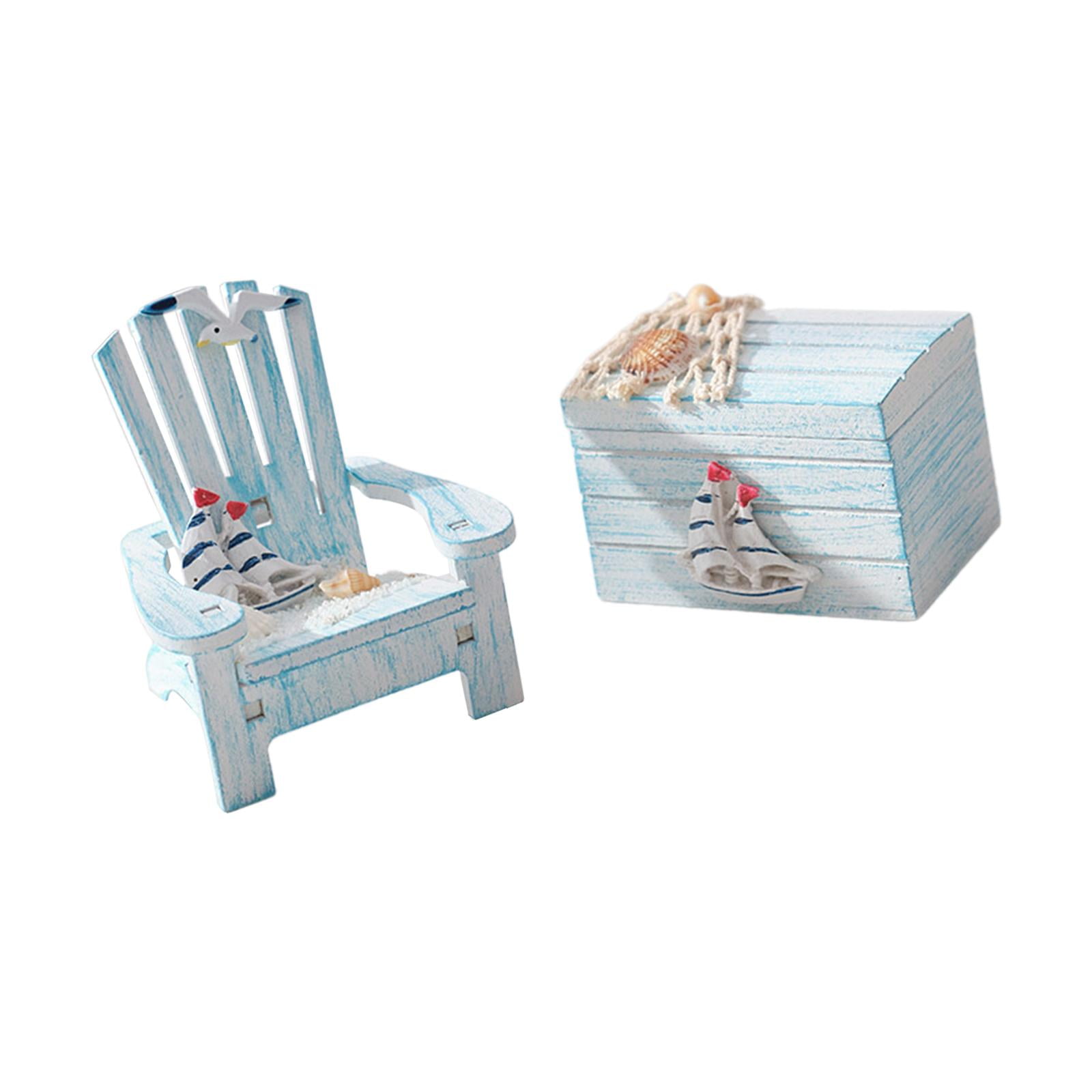 CUTICATE 2 Pieces Beach Nautical Theme Miniature Mini Chair and Chest ...