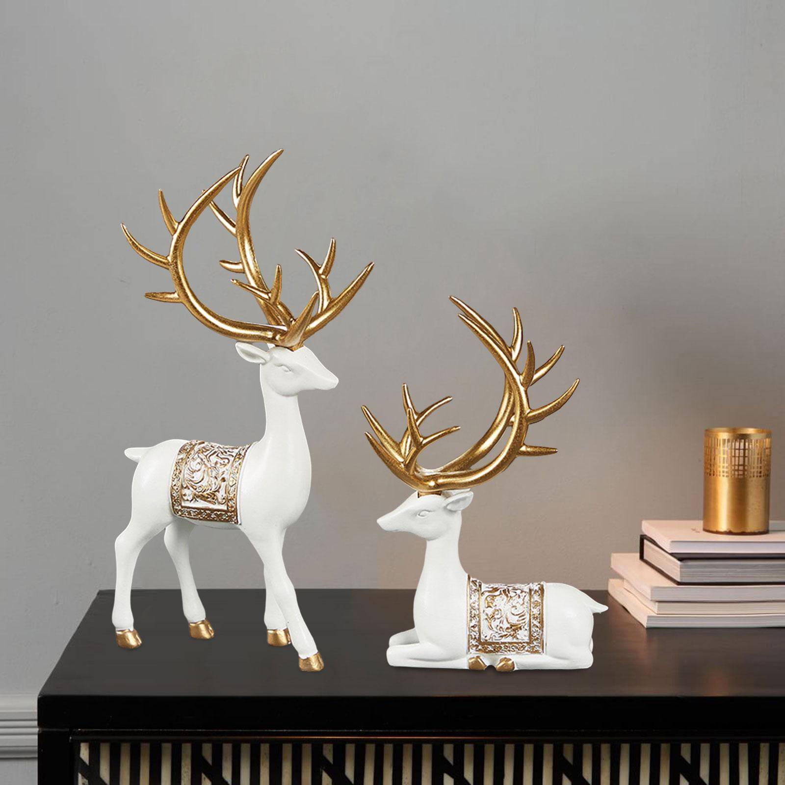 CUTICATE 2 Pieces Reindeer Sculpture Elk Resin Statue Collection Deer ...