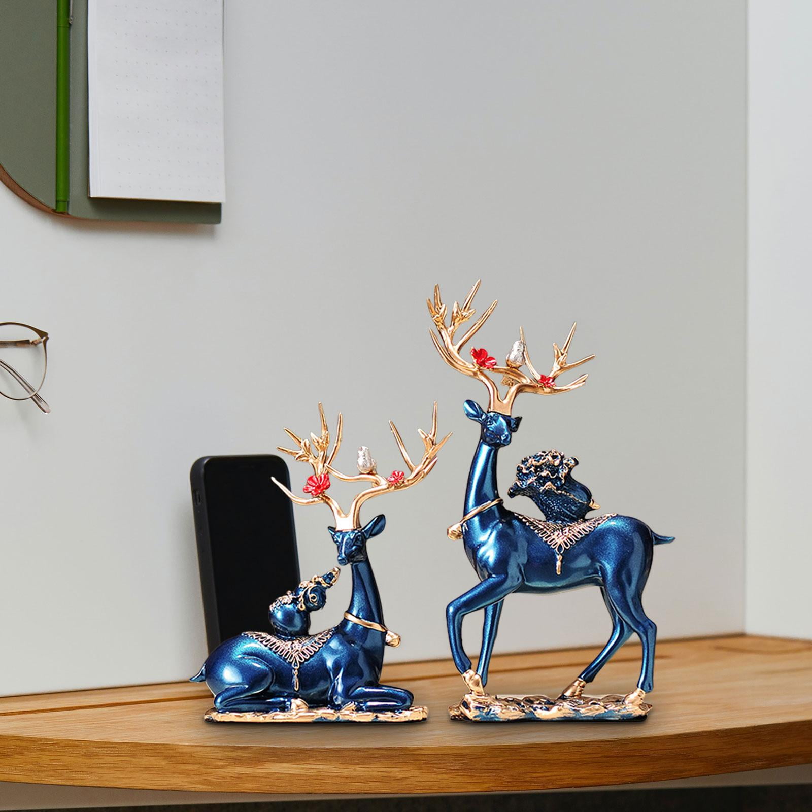 CUTICATE 2x Reindeer Figurines Resin Deer Statues Decor Elk Sculpture ...