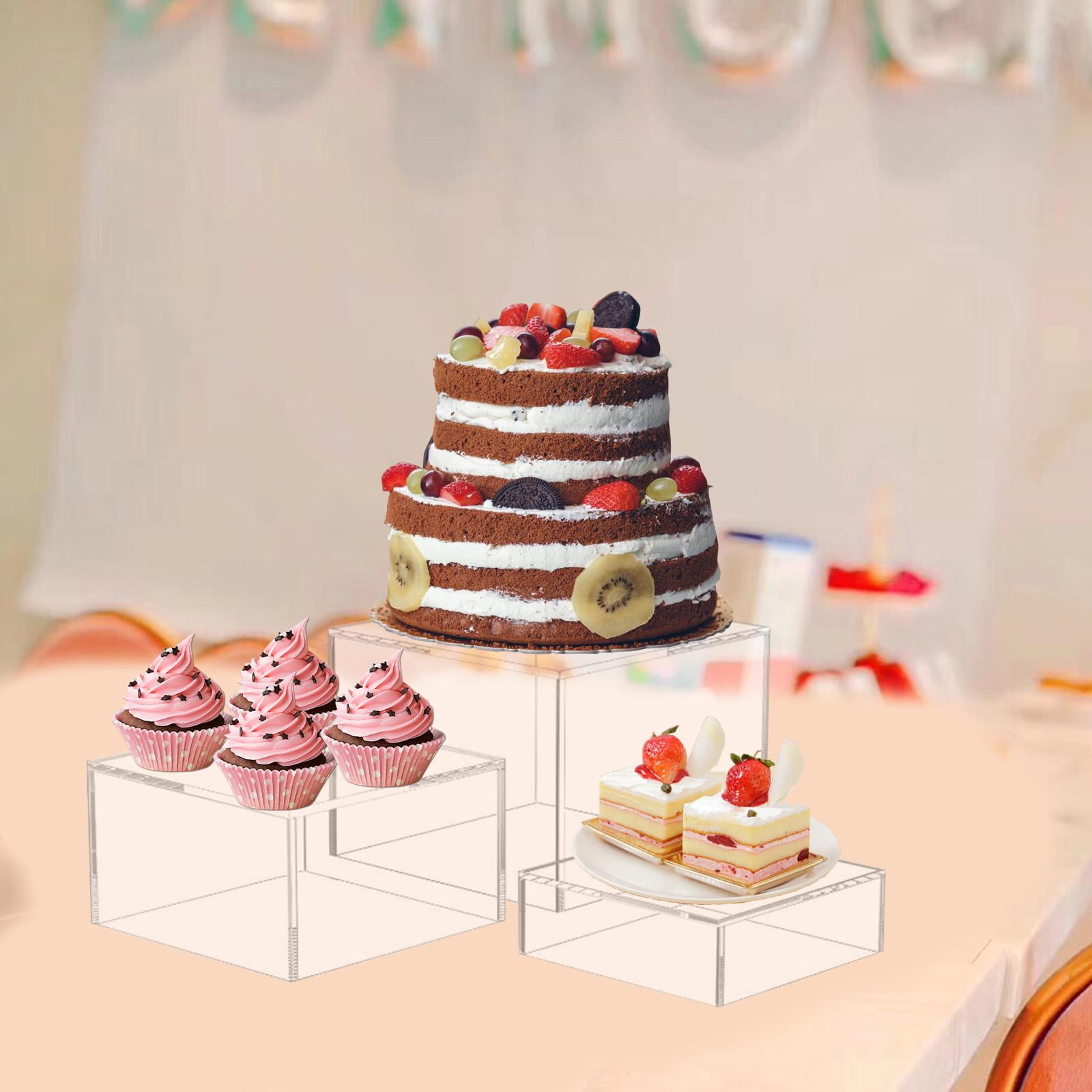 CUTICATE 3 Pieces Buffet , Food Riser for Buffet Table, Acrylic Cube Display Nesting for ...