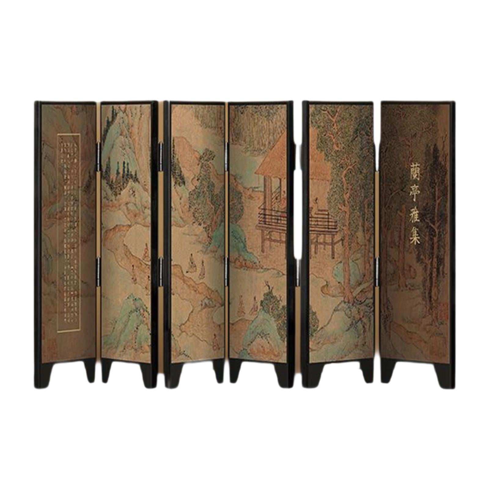 CUTICATE Art Mini Folding Screen Feng Shui Ornament 6 Panel Divider Decorative Piece Traditional ...
