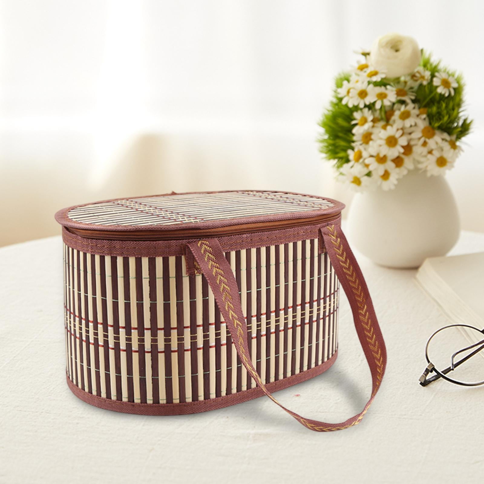 CUTICATE Bamboo Basket Gift Basket Food Container Portable with Lid Organizer Picnic Basket ...