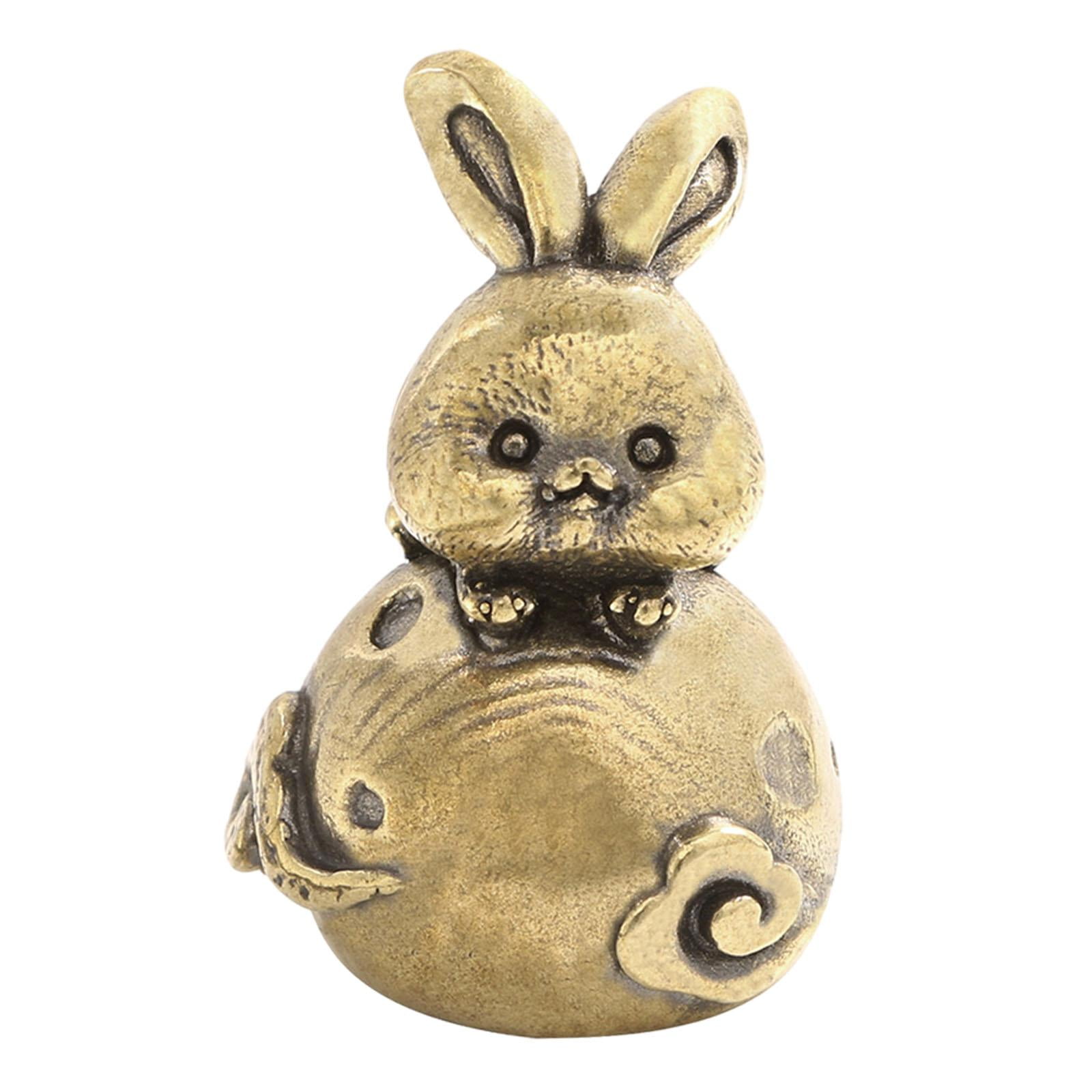 CUTICATE Brass Bunny Statue Cute Animal Sculpture Art Crafts Fine Craftsmanship Bunny Figurine ...