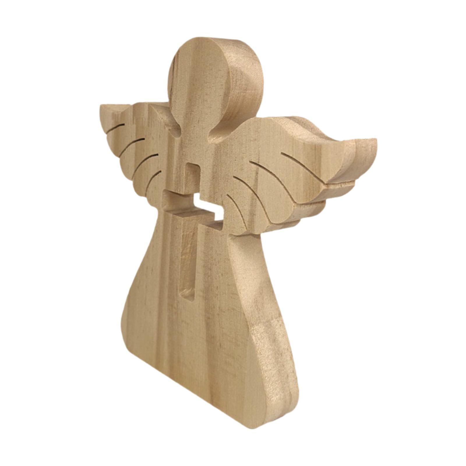 CUTICATE Carved Wooden Angel Figurine Christian Sculpture Home Decor ...