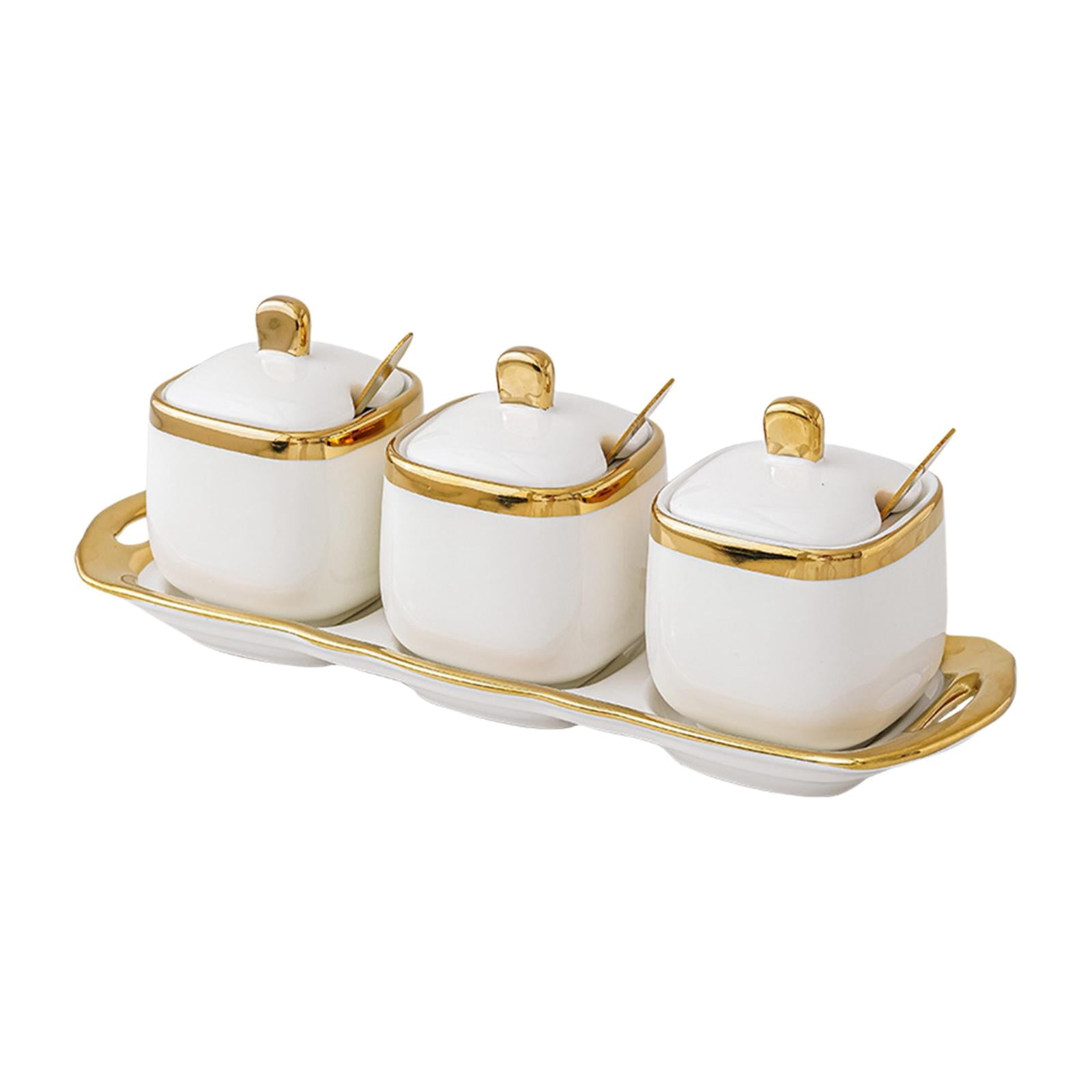 CUTICATE Ceramic Kitchen Spice Bottle Set with Spoon Lid Seasoning ...