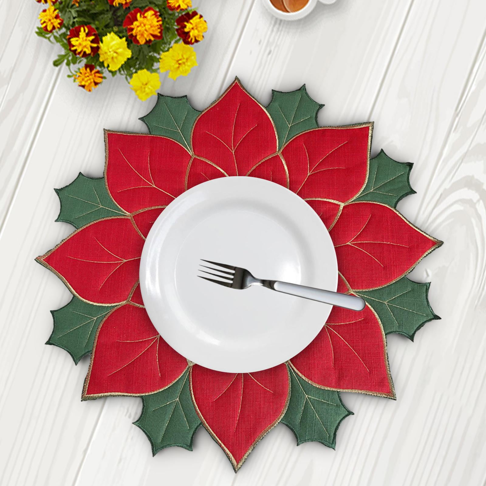 CUTICATE Christmas Placemat Place Mat Linen Flower Embroidery Table Mat ...