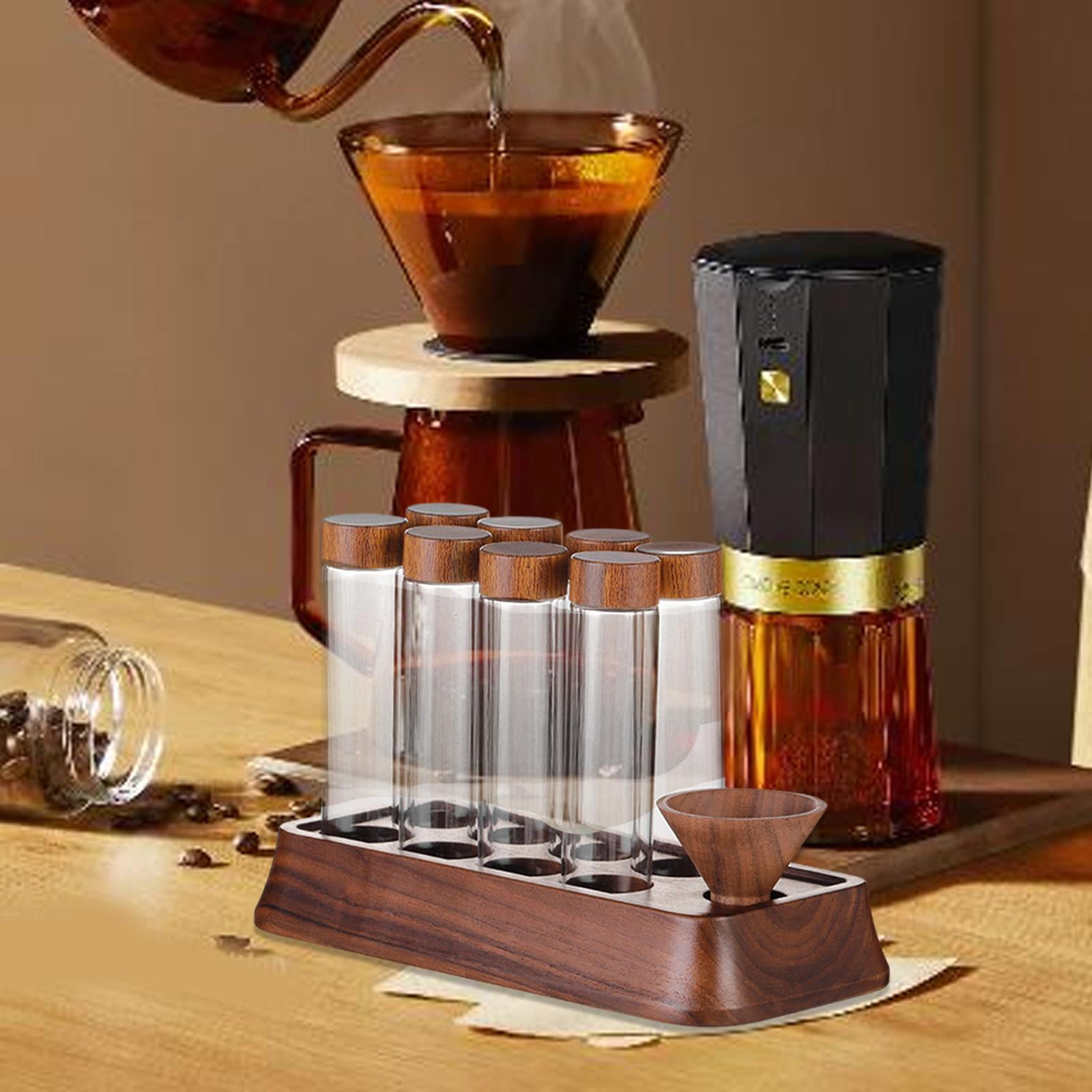 CUTICATE Coffee Containers with Shelf, Coffee Glass Tubes with Wooden ...