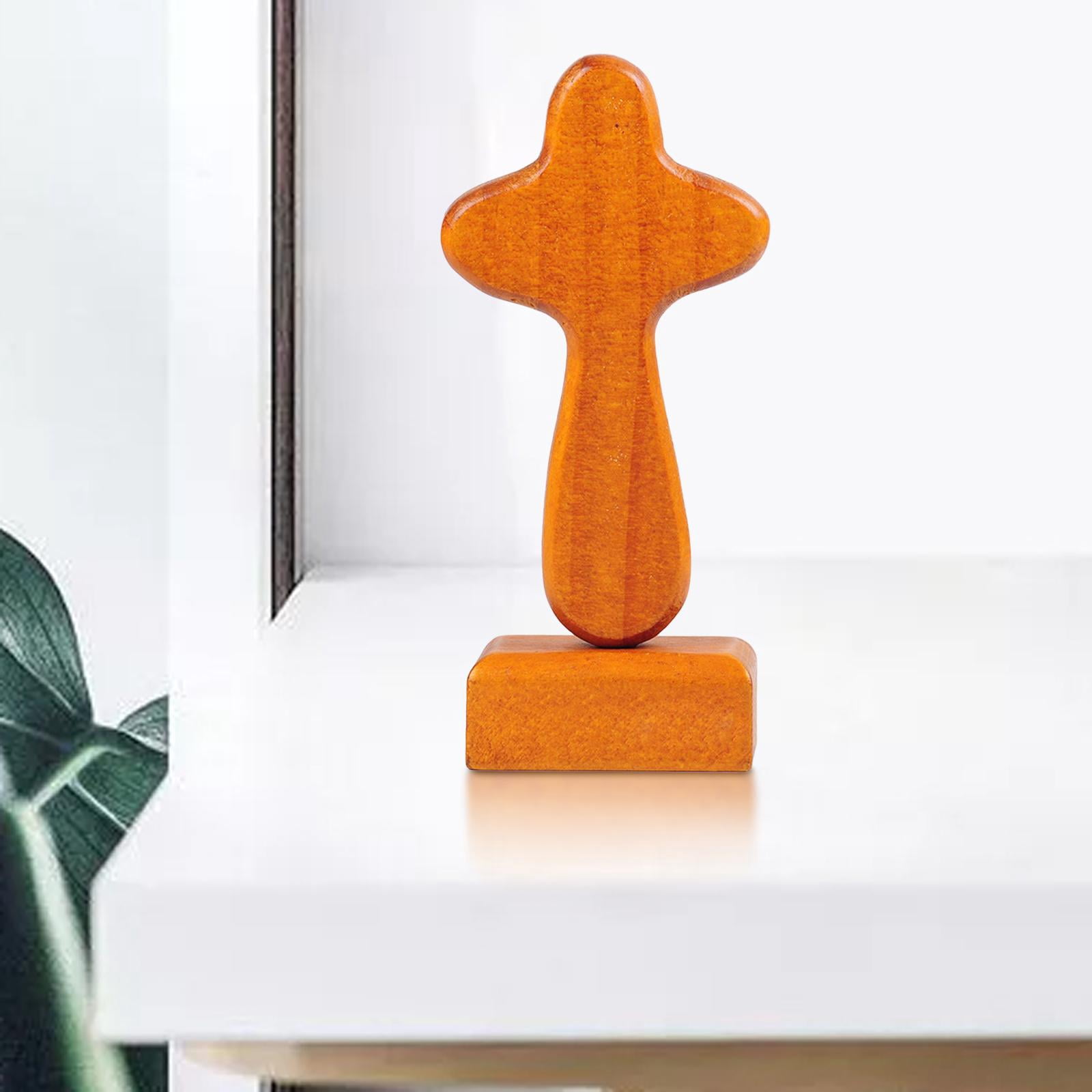 CUTICATE Cross Statue Wood Figurine with Base Collection Sculpture ...
