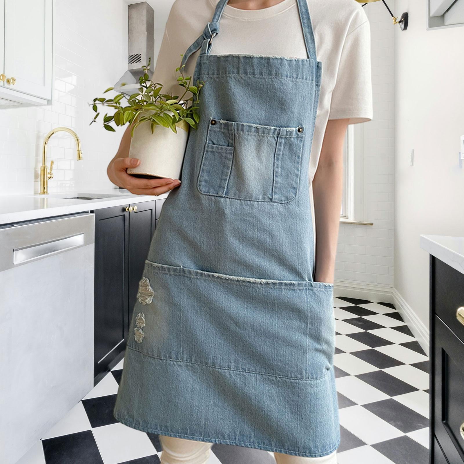 CUTICATE Denim Apron Tall Bib Apron Washable Work Apron Kitchens Chef ...