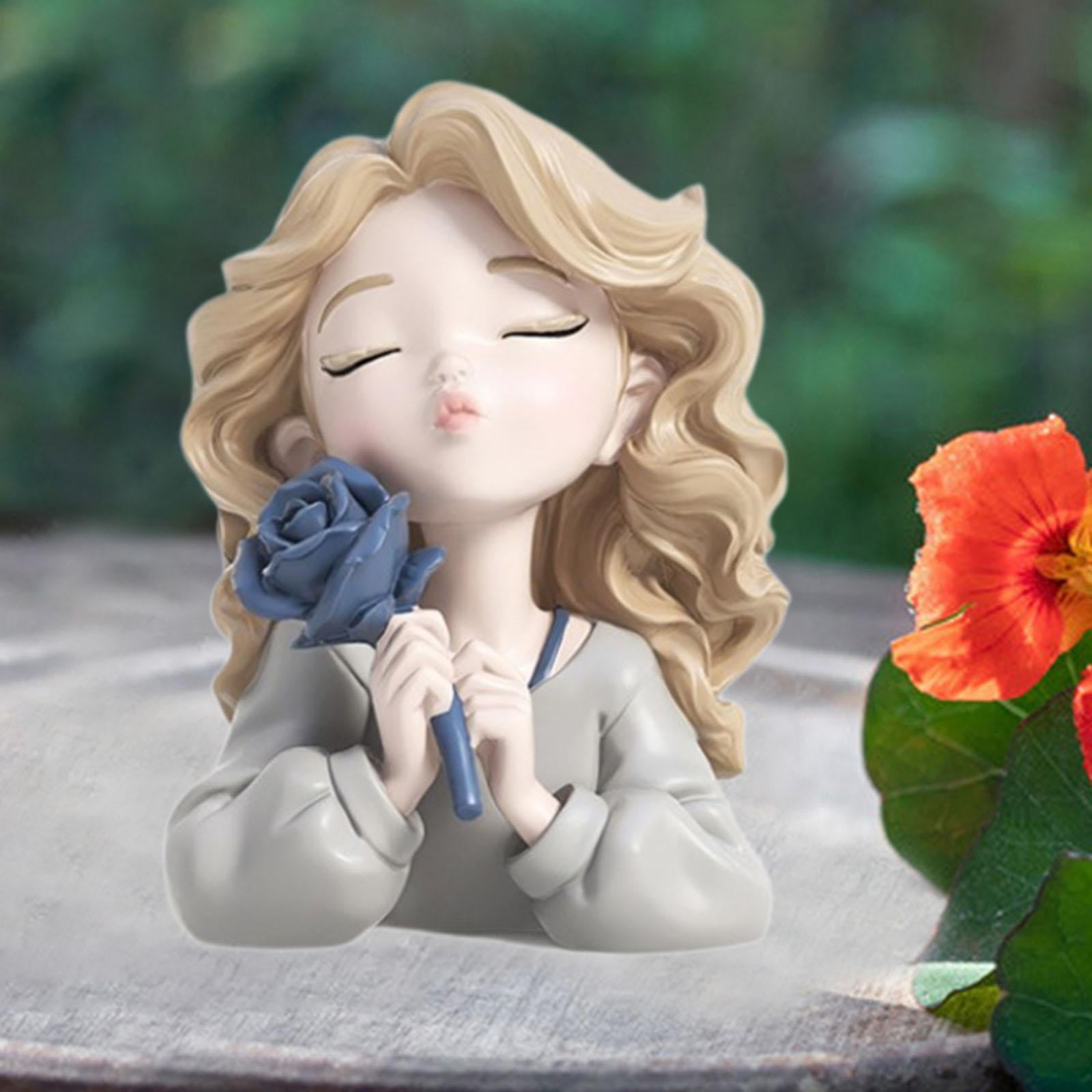 CUTICATE Flower Girl Figurine 12 cm Height Resin for Living Room Office ...