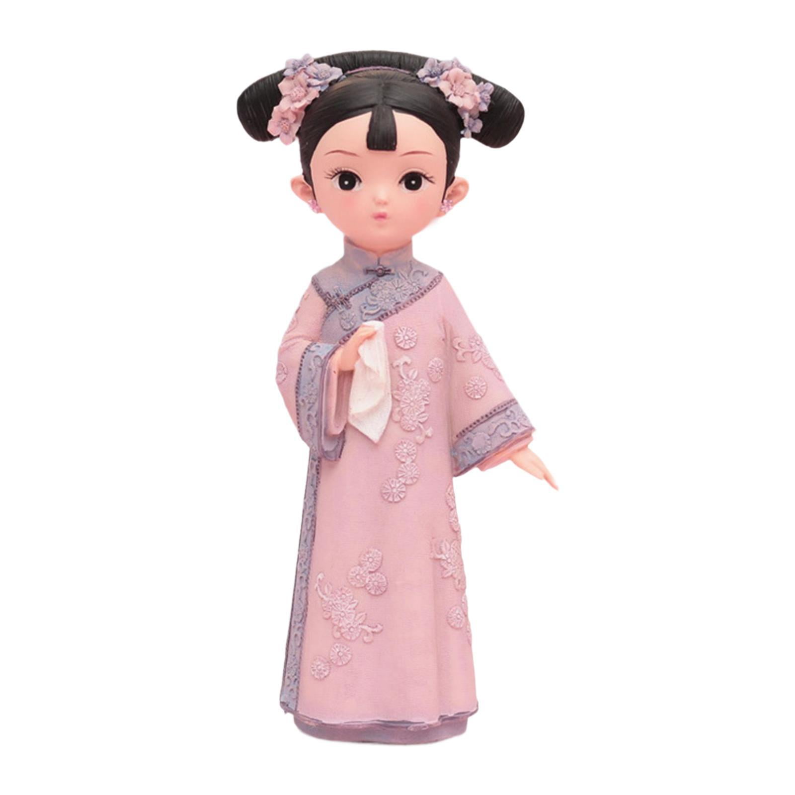 CUTICATE Girl Resin Statue Sculpture Desktop Gift Traditional Chinese Ancient Miniature Figurine ...