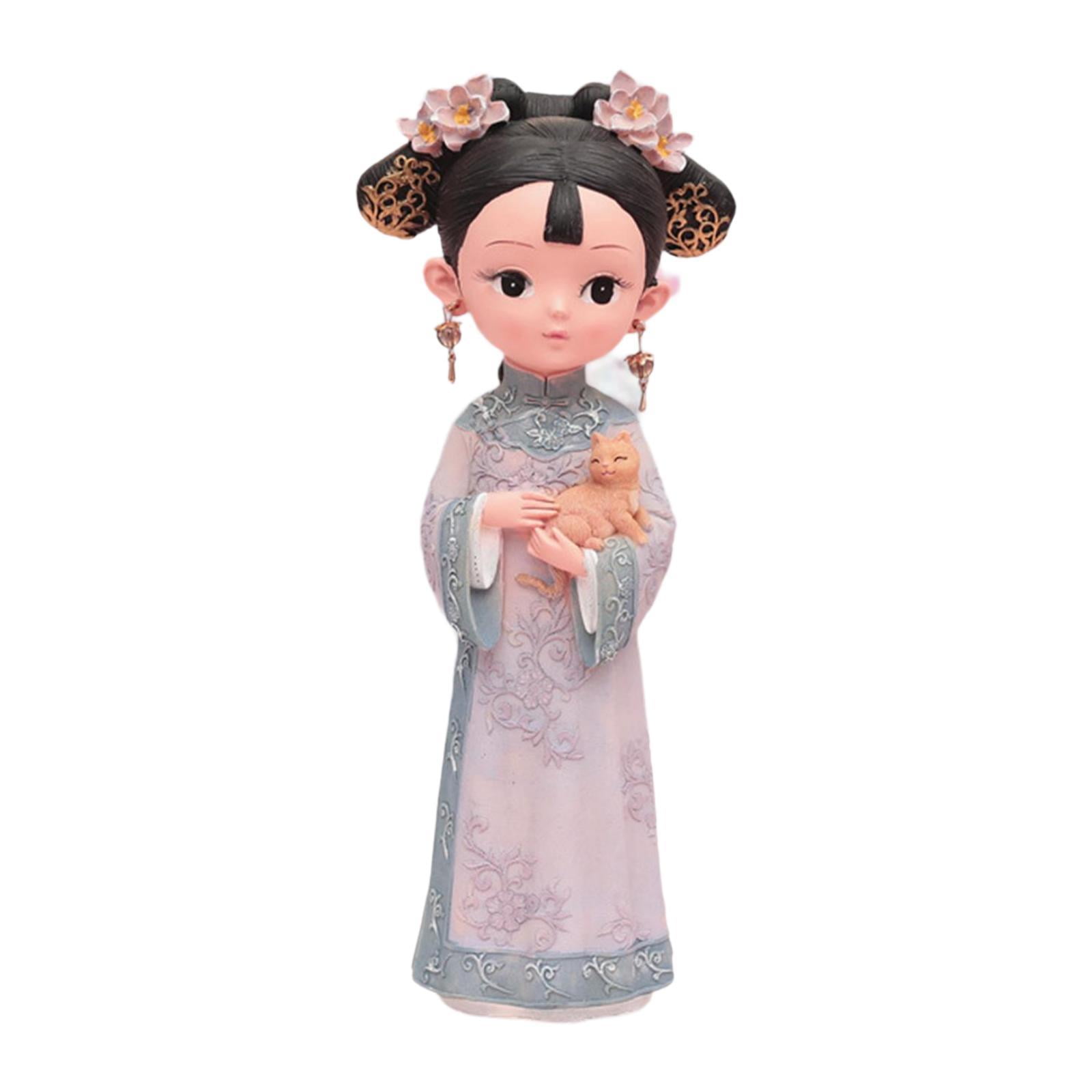 CUTICATE Girl Resin Statue Sculpture Desktop Gift Traditional Chinese ...