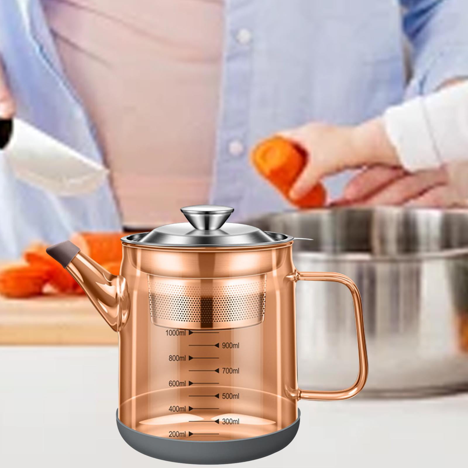 CUTICATE Glass Can Oil Container with Fine Mesh Strainer for Camping Sturdy Stainless Steel Lid ...