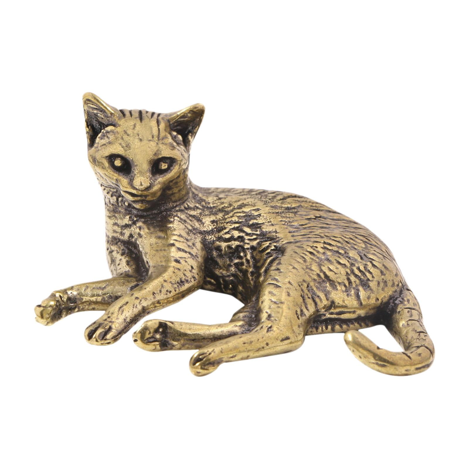 CUTICATE Miniature Cat Figurine Copper Cat Statue Small Desktop ...