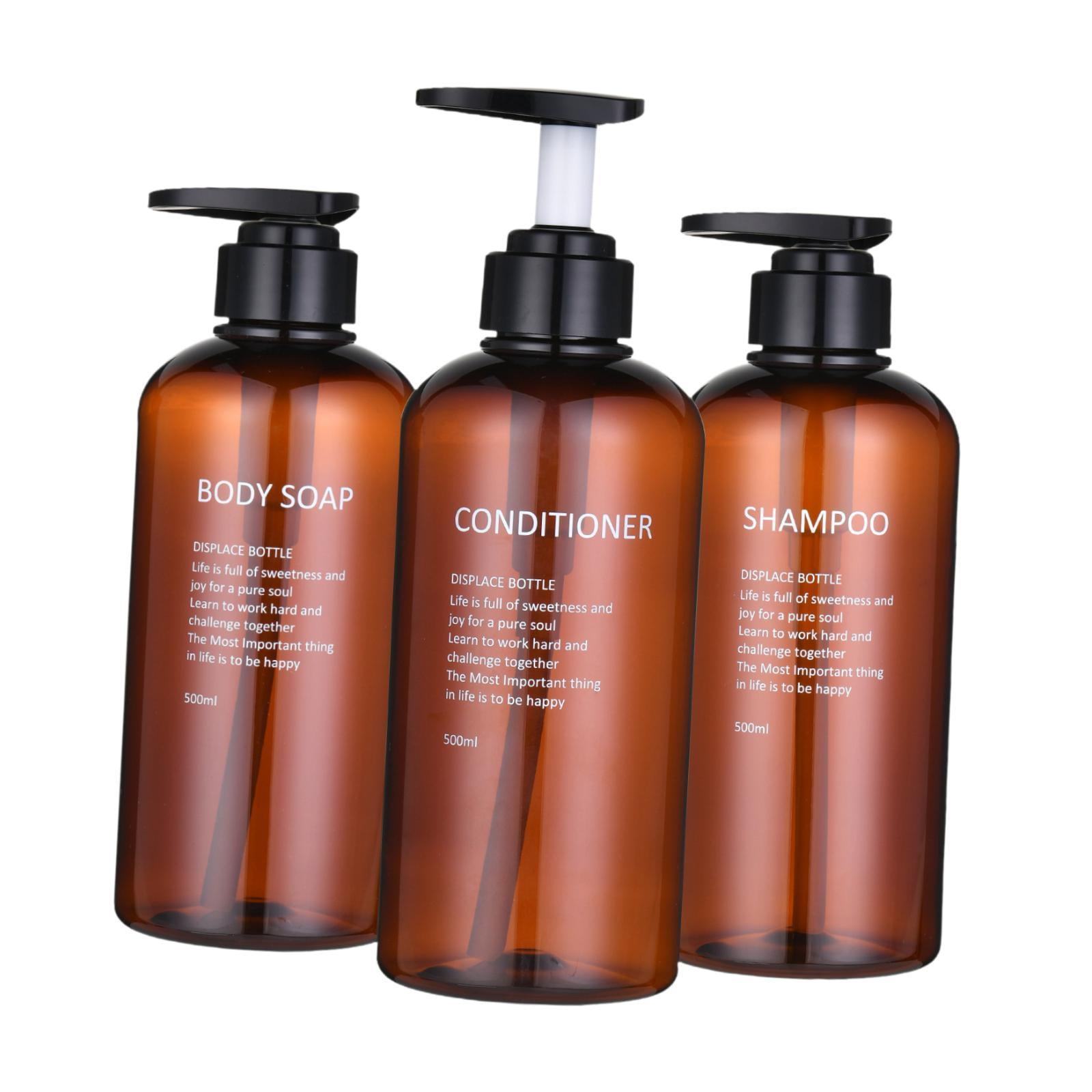 CUTICATE Shampoo Bottles, 3x Pump Press Shower Containers with Labels ...