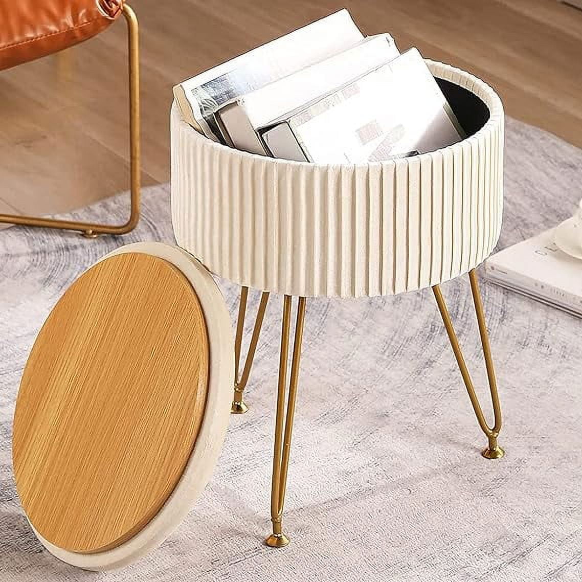 CUYOCA Round Storage Ottoman Velvet Vanity Stool with Tray, Footstool ...