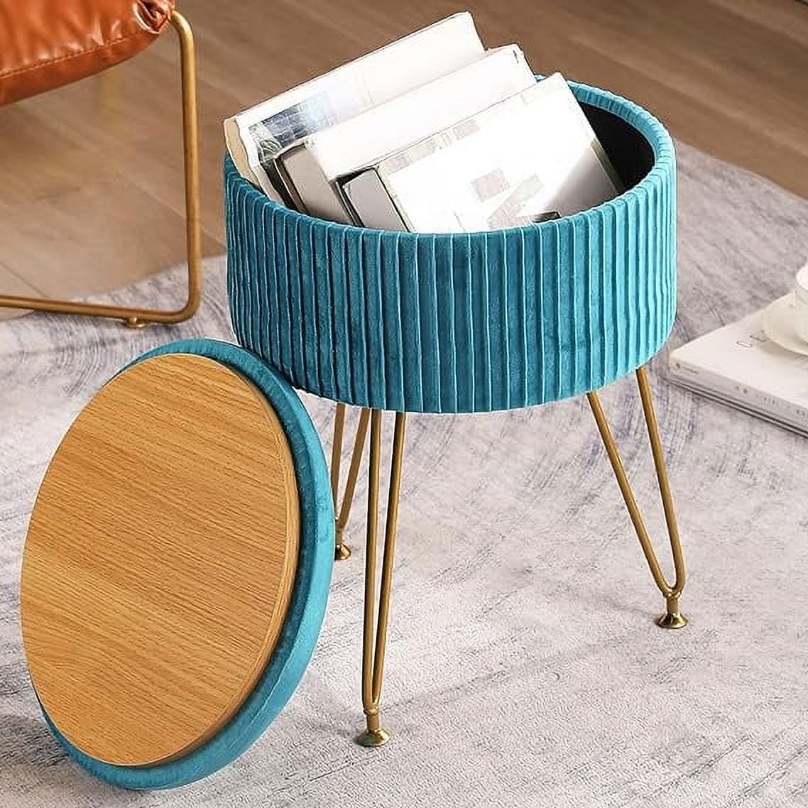CUYOCA Round Storage Ottoman Velvet Vanity Stool with Tray, Footstool ...