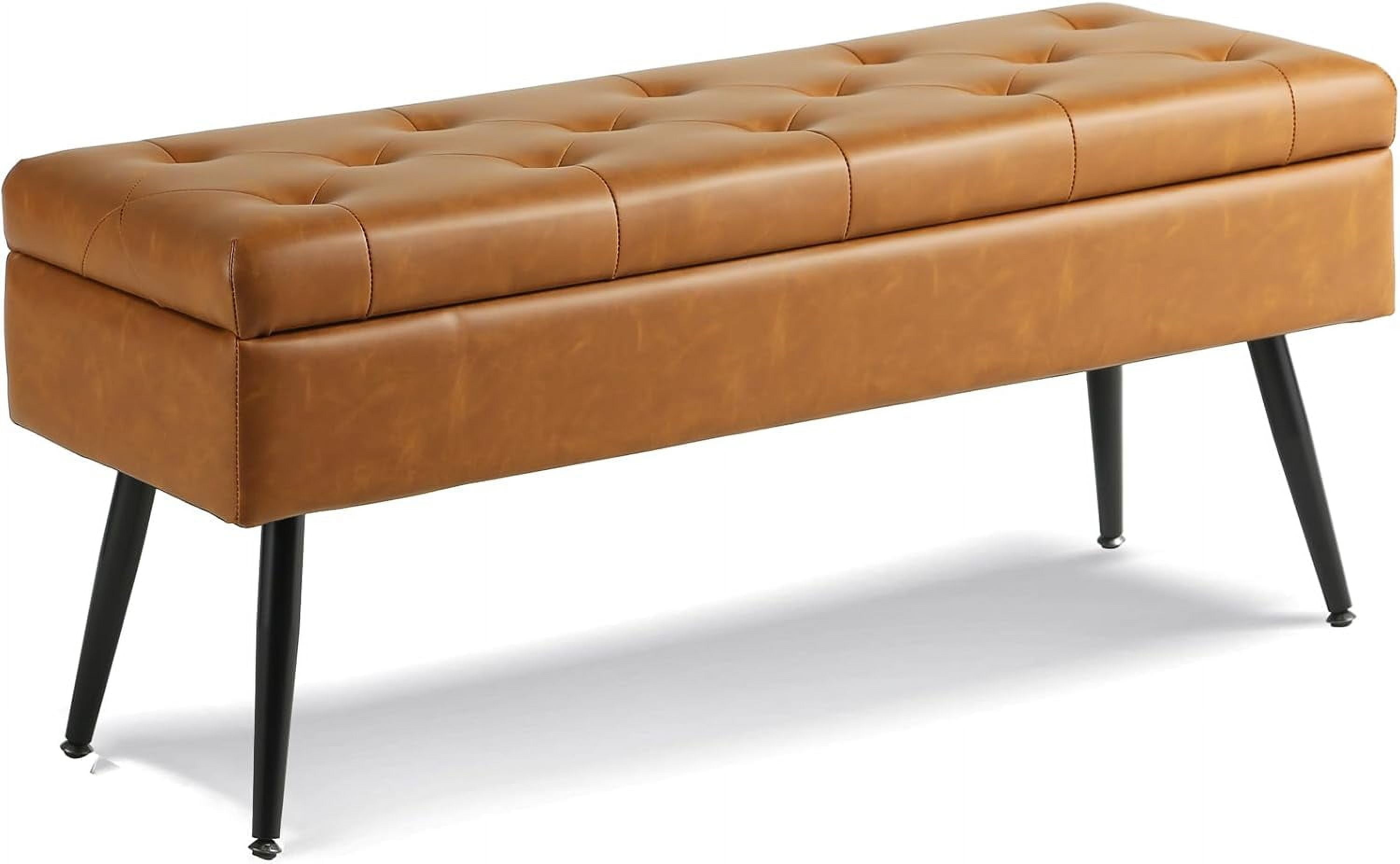 CUYOCA Storage Ottoman Bench, 40" Faux Leather Tufted Entryway Bench ...