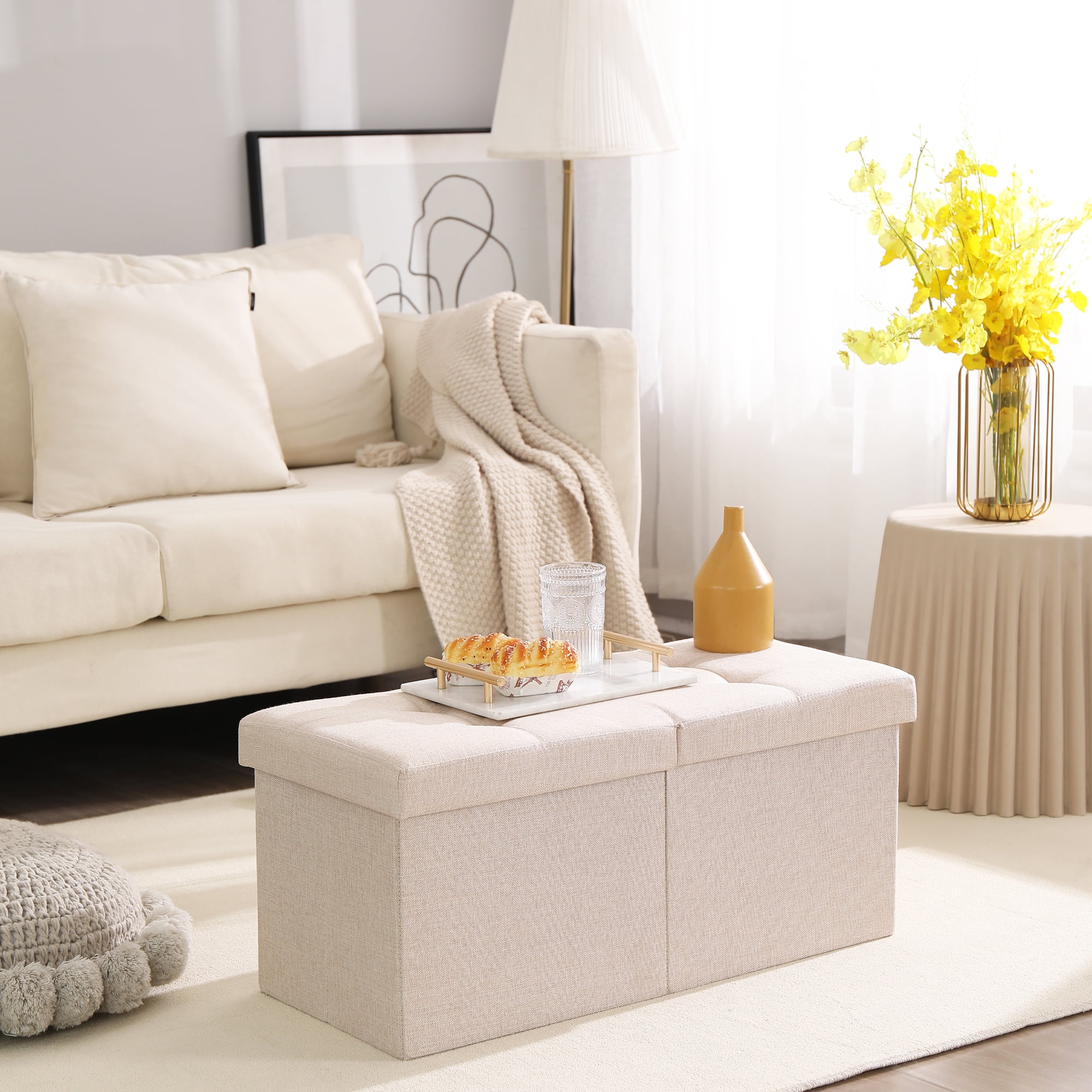 Cuyoca Storage Ottoman Bench Foldable Footrest End Of Bed Ottoman For