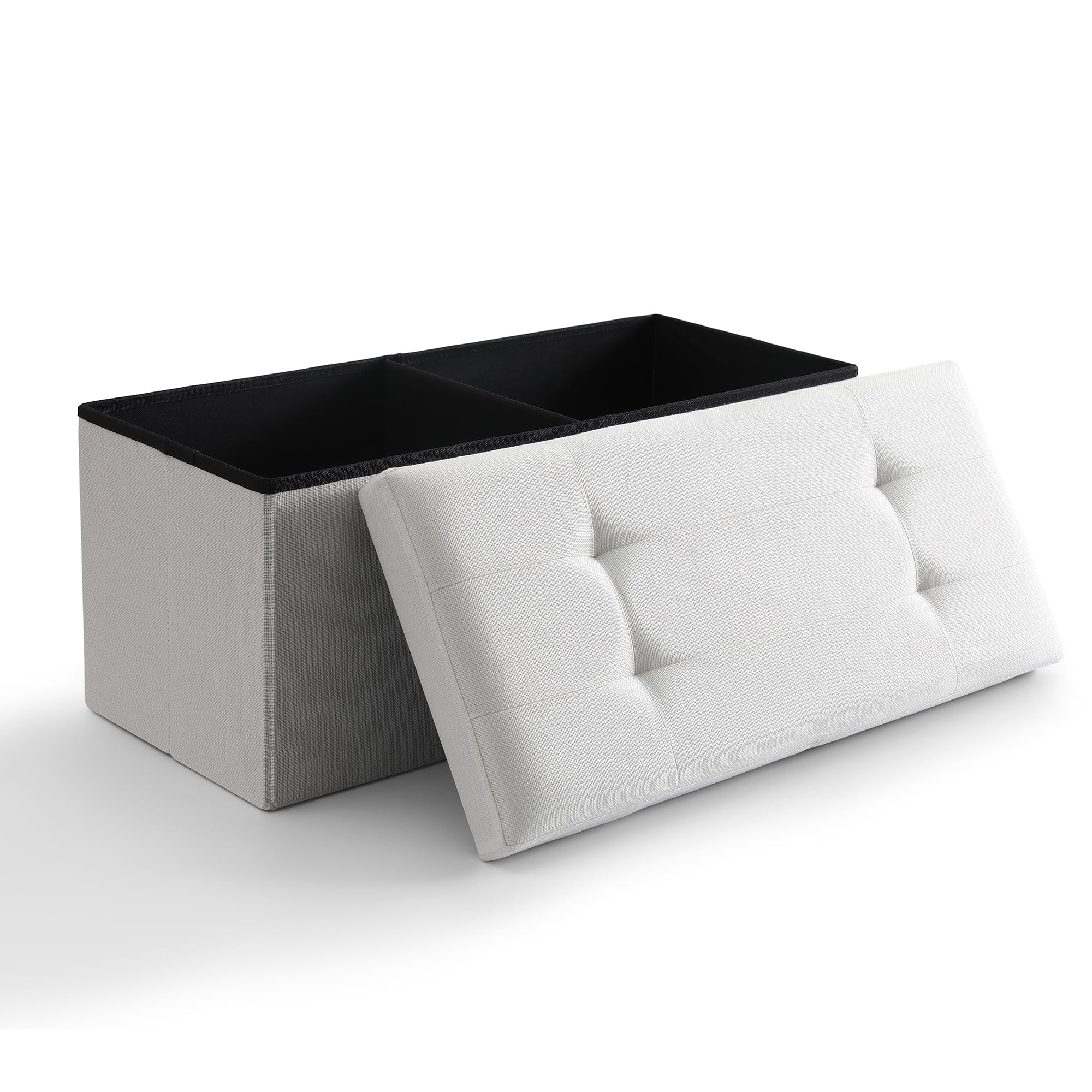 Cuyoca 30 Inch Linen Fabric Storage Ottoman Bench Foldable Foot Seat