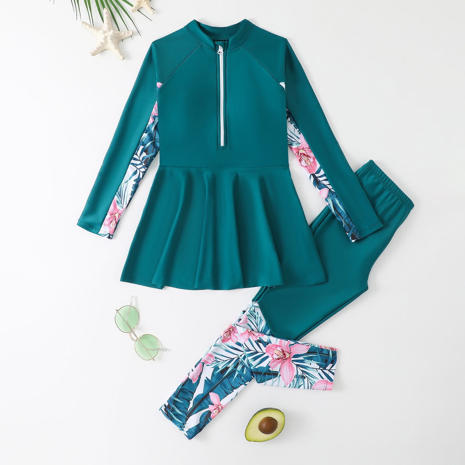 CUZIBR Baby Girl Rash Guard Swimsuit 2 Piece Tracksuit Cartoon Floral ...