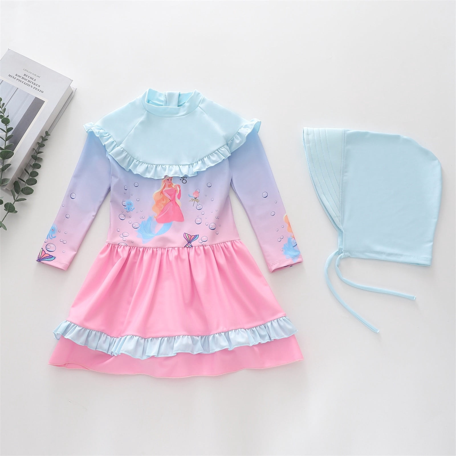 CUZIBR Baby Girl Tow Piece Swimsuit Rash Guard Onesized Long Sleeve ...