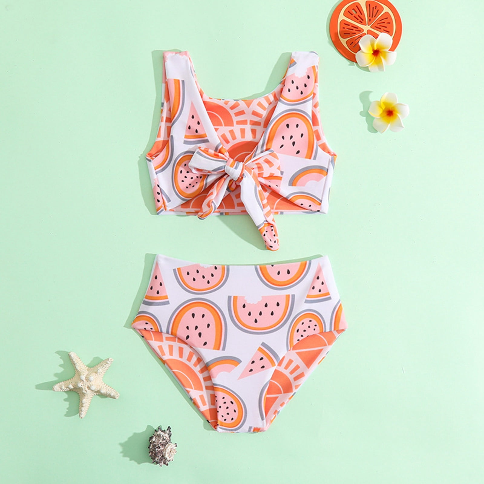 CUZIBR Baby Girl Two Piece Tankini Swimsuit Cartoon Flower Print Open ...