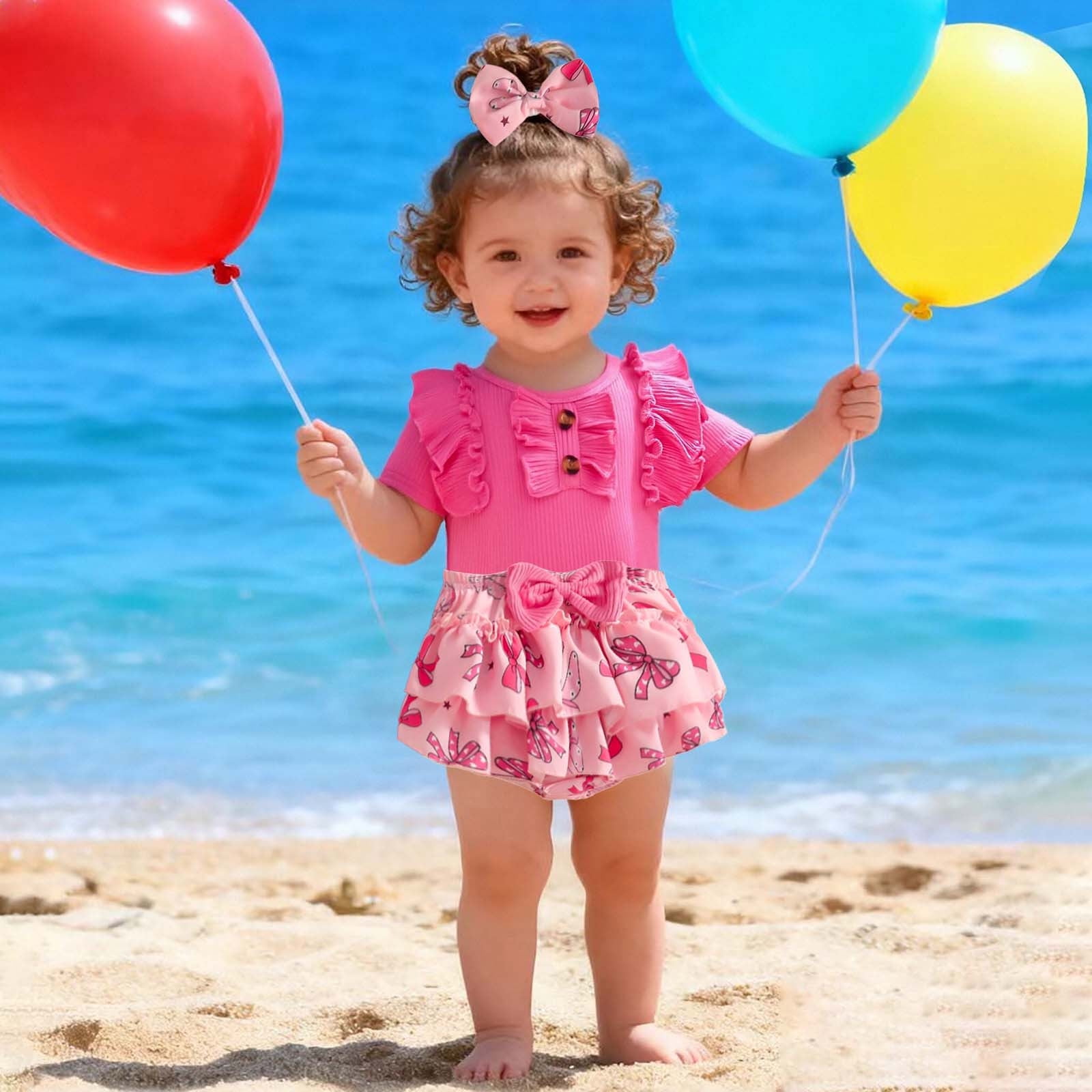 CUZIBR Baby Girls Outfits Knitted Ribbed Red Short Sleeve Ruffles ...