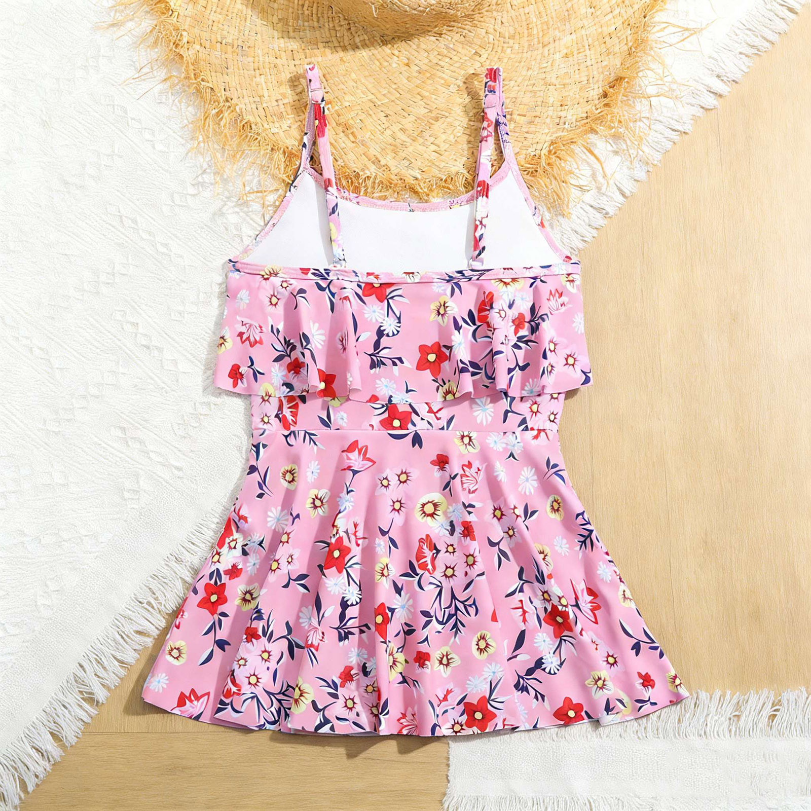 CUZIBR Baby Girls Swimwear Dresses Cartoon Print Ruffles Spaghetti ...