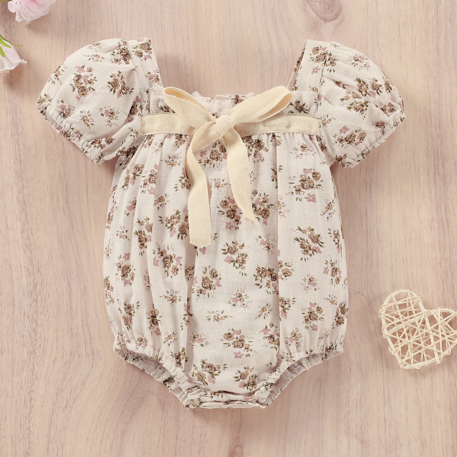 CUZIBR Baby Girls Toddler One Piece Floral Print Short Sleeve Square ...