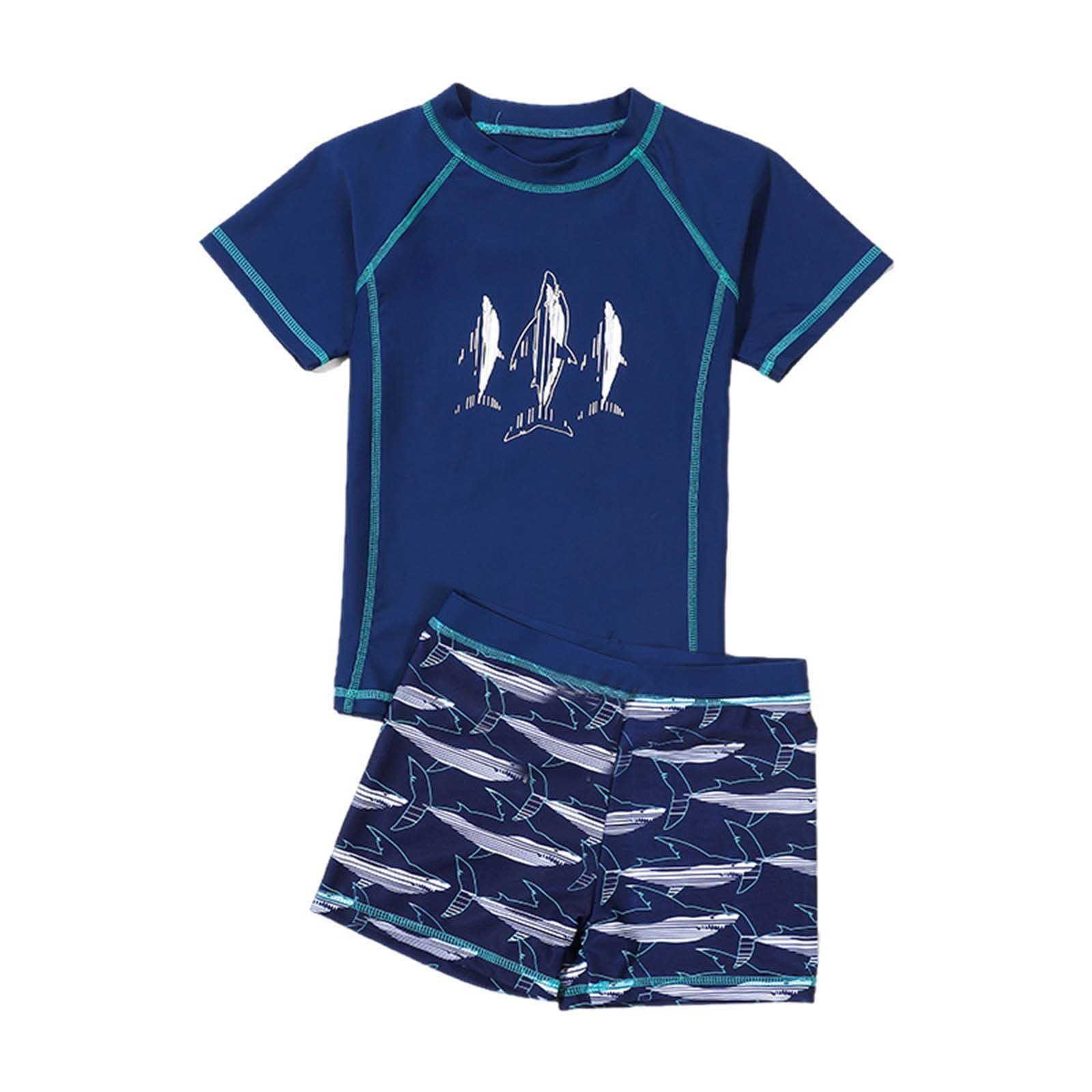 CUZIBR Baby Swimsuit Boys Two Piece Swimwear Short Sleeve Crewneck ...