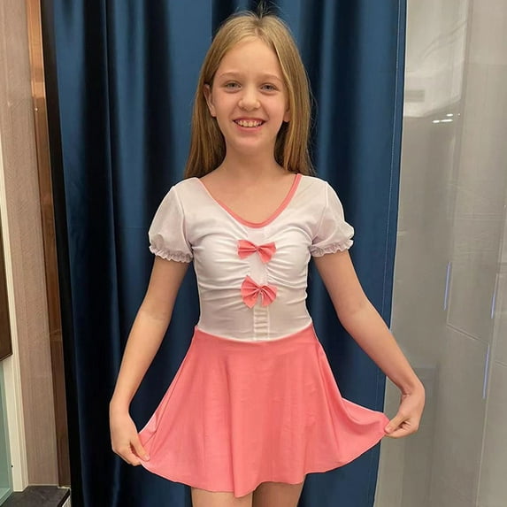 CUZIBR Baby Swimsuit Girl One Piece Swim Dress Short Puff Sleeves Round ...