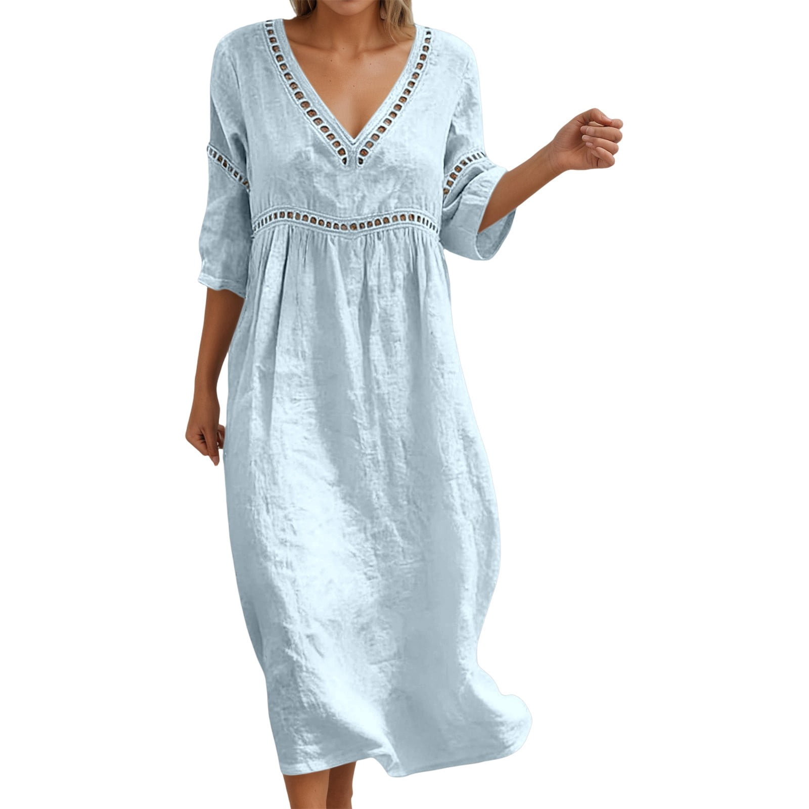 CUZIBR Boho Dresses For Women Summer Elegant V-Neck Three Quarter ...