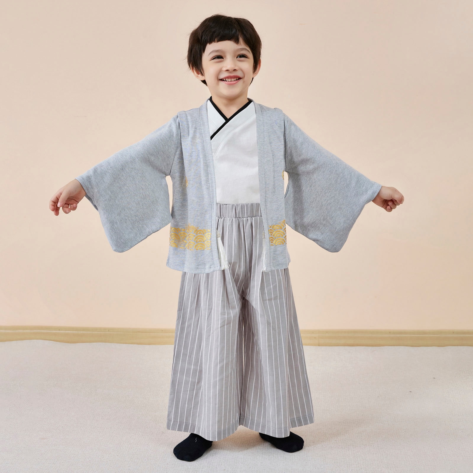 CUZIBR Boys 3 Piece Kimono Clothes Sets Traditional Clothing Stand ...