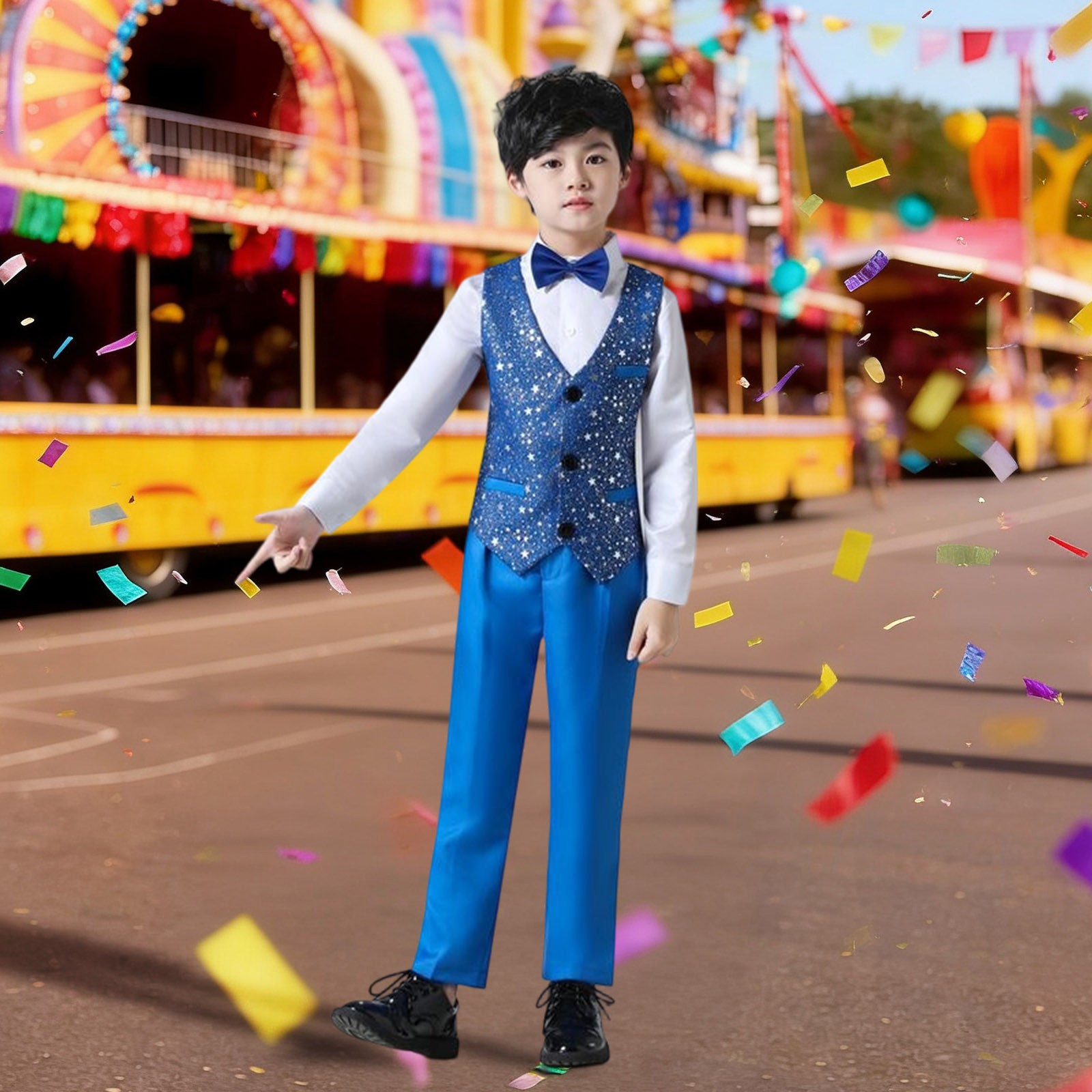 CUZIBR Boys Formal Dresswear Suit Sleeveless V Neck Button Down Sparkly ...