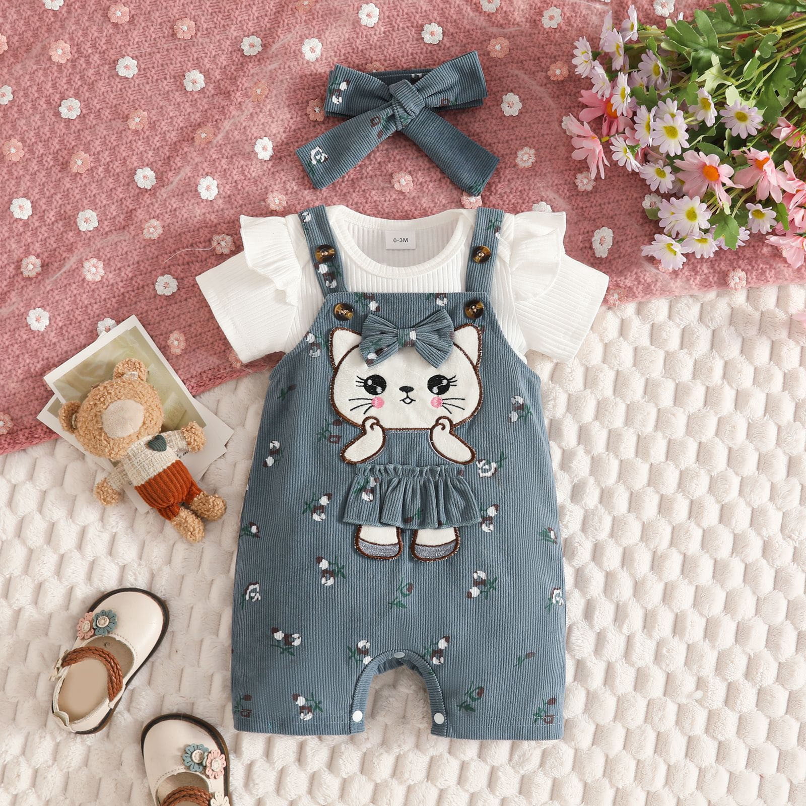 CUZIBR Boys Girls Baby Romper Outfits Short Sleeve Ruffles Crewneck ...