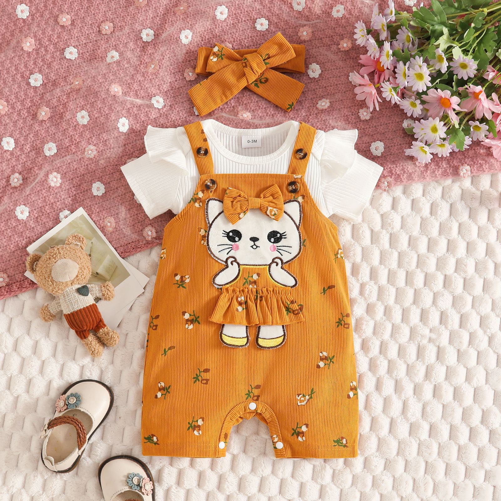 CUZIBR Boys Girls Baby Romper Outfits Short Sleeve Ruffles Crewneck ...