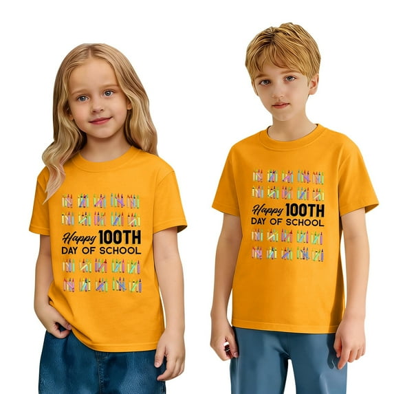 CUZIBR Boys Girls Graphic T-Shirt Print 100 Days Of School Letter Print ...