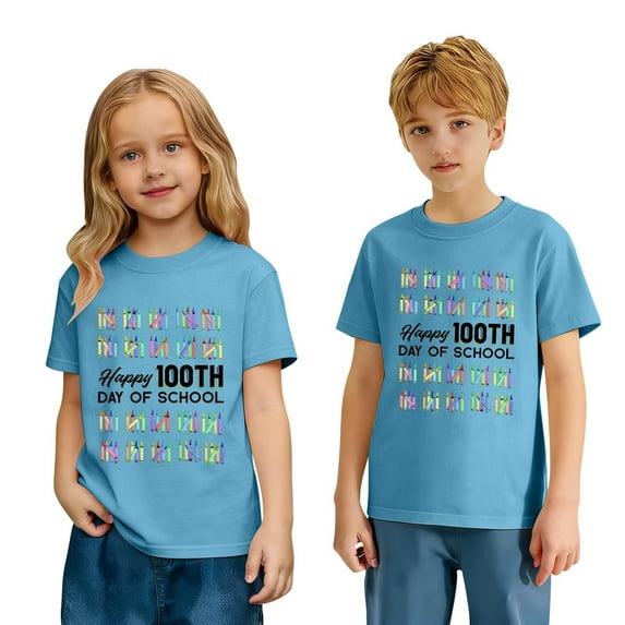 CUZIBR Boys Girls Graphic T-Shirt Print 100 Days Of School Letter Print ...