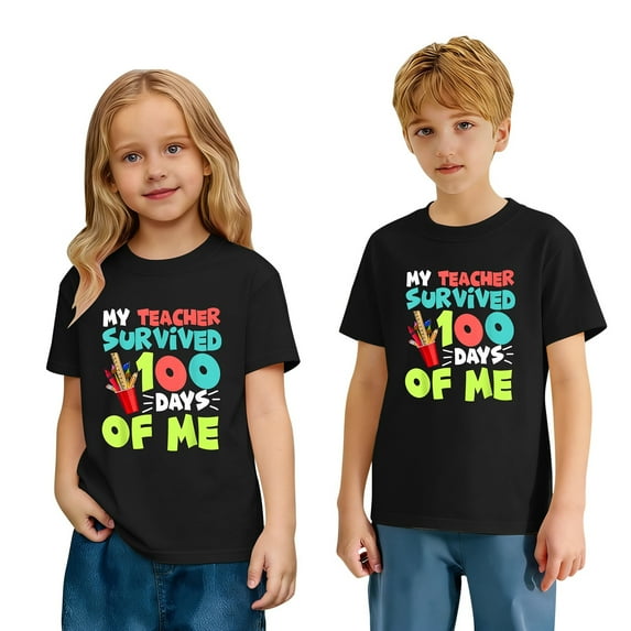 CUZIBR Boys Girls Graphic T-Shirt Print 100 Days Of School Letter Print ...