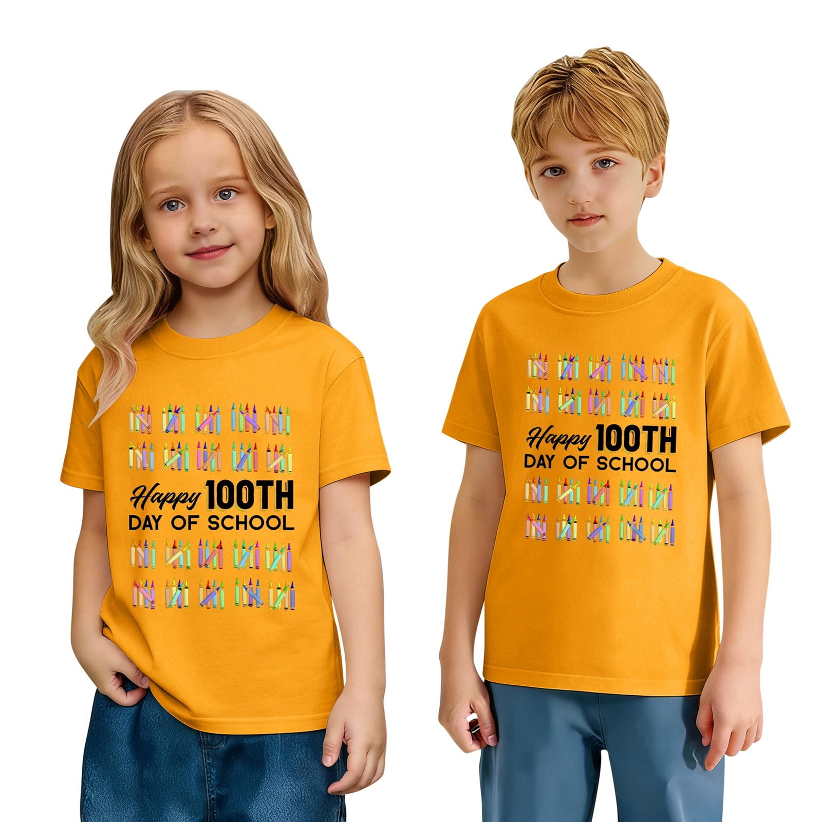 CUZIBR Boys Girls Graphic T-Shirt Print 100 Days Of School Letter Print ...