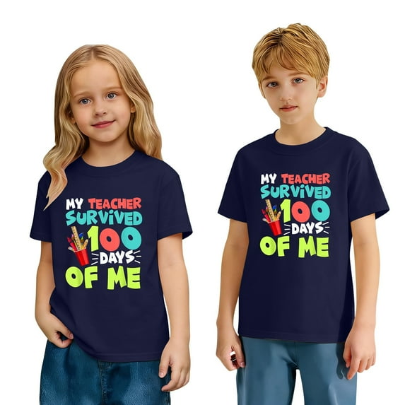 CUZIBR Boys Girls Graphic T-Shirt Print 100 Days Of School Letter Print ...