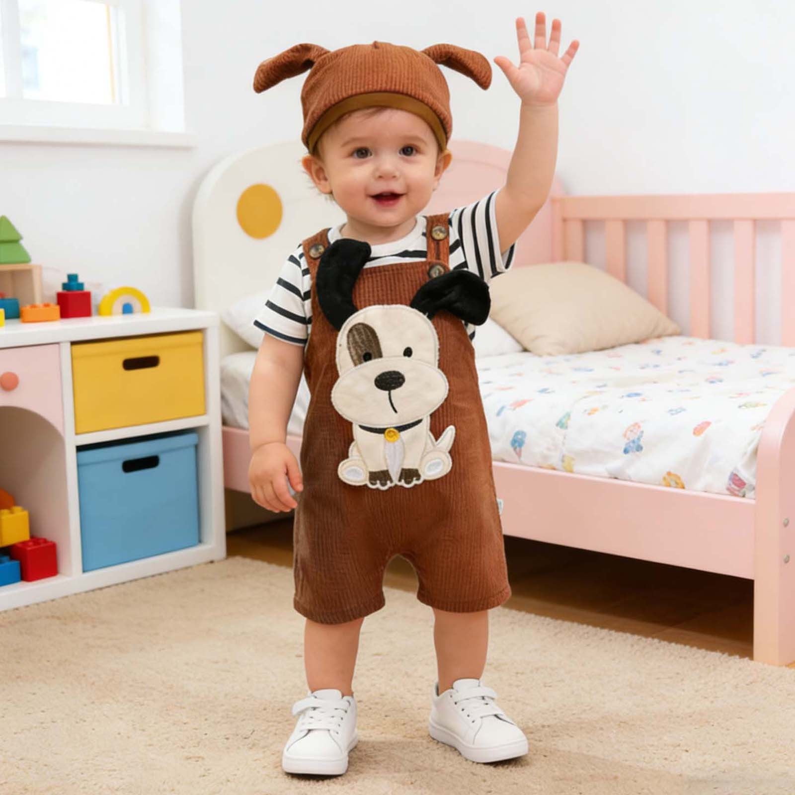 CUZIBR Boys Girls Suspender Shorts Set Short Sleeve Classic Striped ...