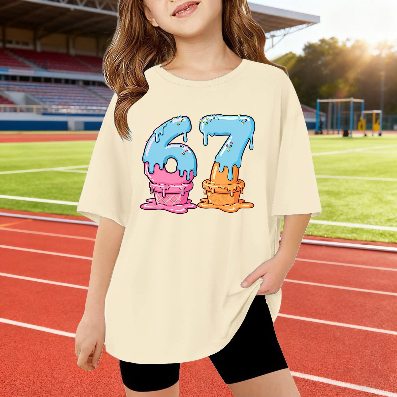 CUZIBR Boys Graphic 67 Shirt Short Sleeve Cute Ice Cream Print Round ...