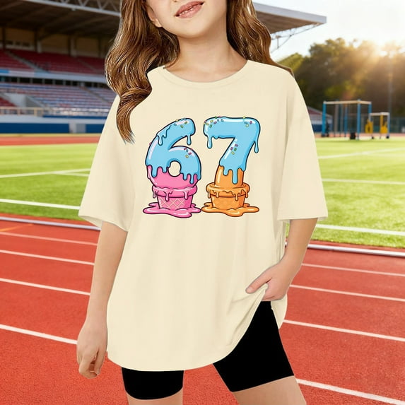 CUZIBR Boys Graphic 67 Shirt Short Sleeve Cute Ice Cream Print Round ...
