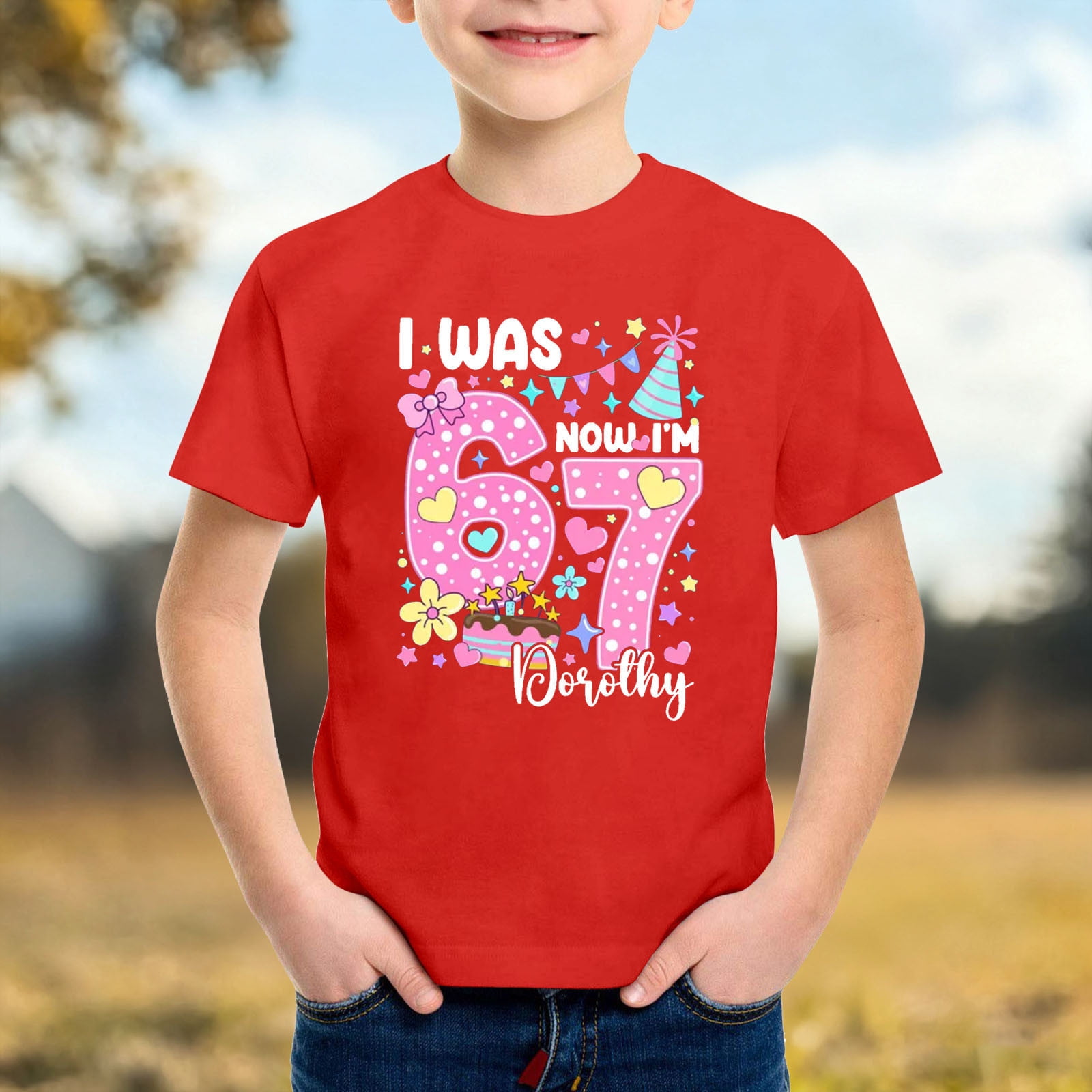 CUZIBR Boys Graphic 67 Shirt Short Sleeve Cute Ice Cream Print Round ...