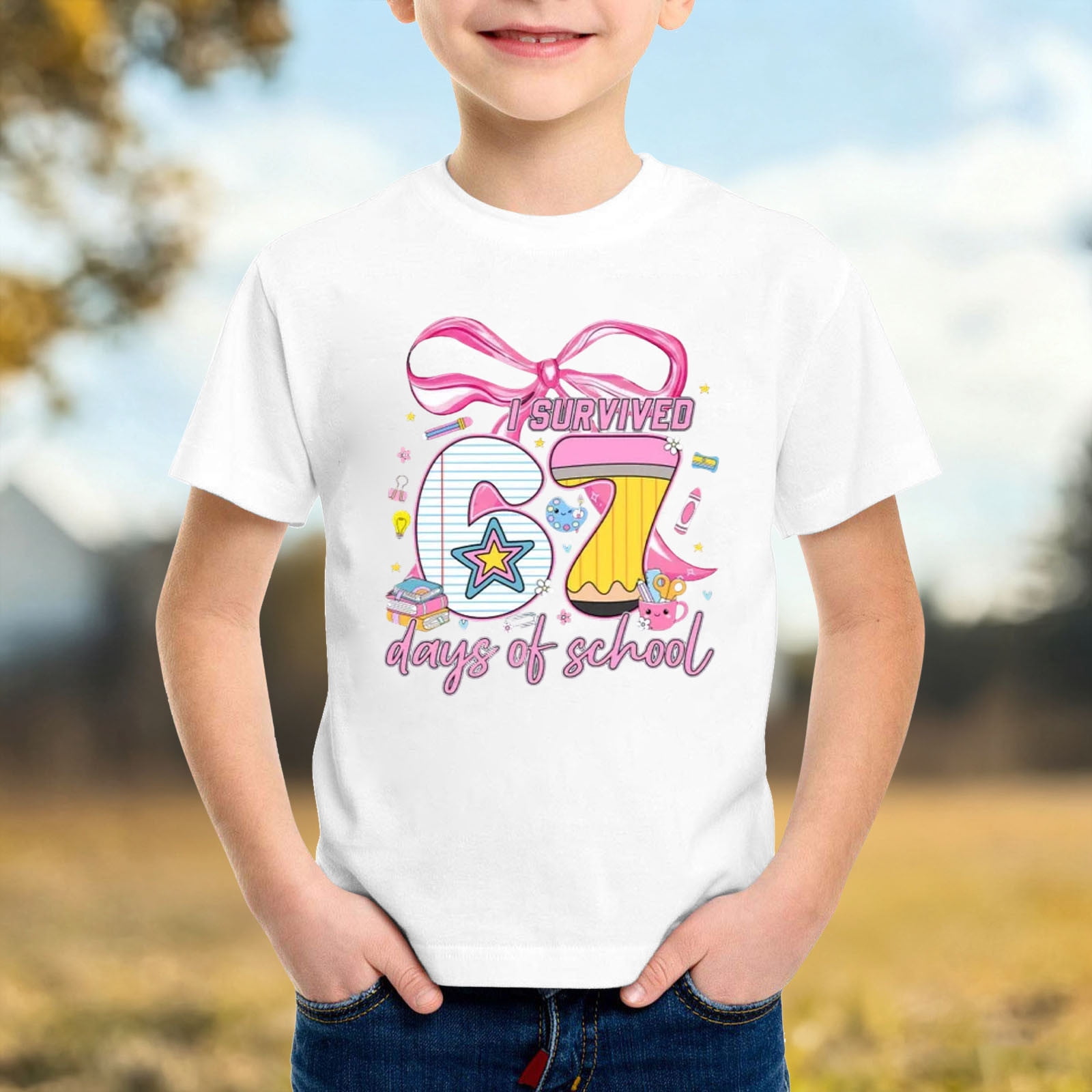 CUZIBR Boys Graphic 67 Shirt Short Sleeve Cute Ice Cream Print Round ...