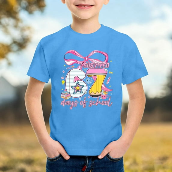 CUZIBR Boys Graphic 67 Shirt Short Sleeve Cute Ice Cream Print Round ...
