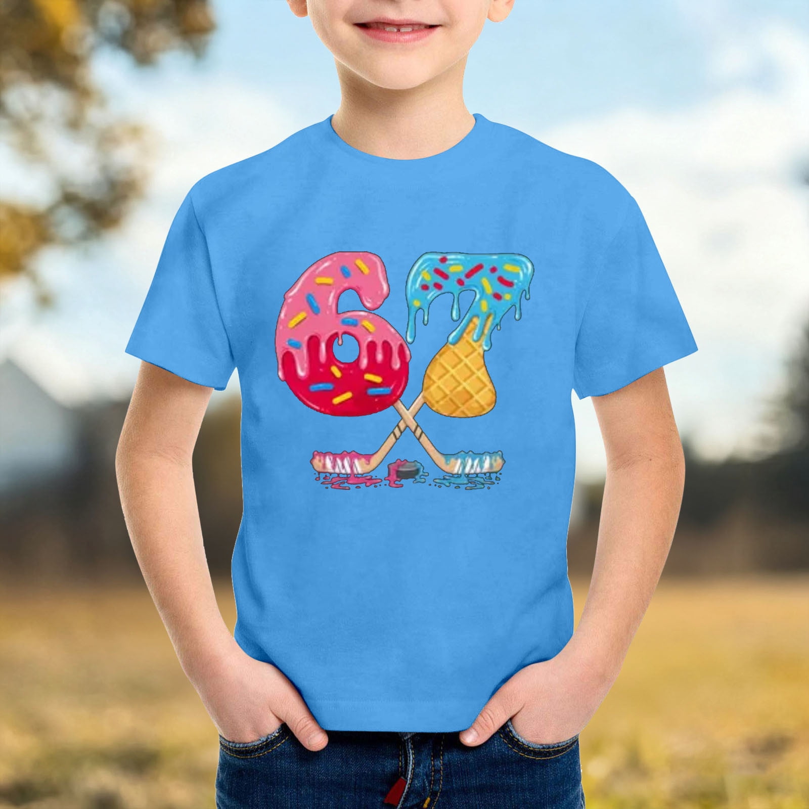 CUZIBR Boys Graphic 67 Shirt Short Sleeve Cute Ice Cream Print Round ...