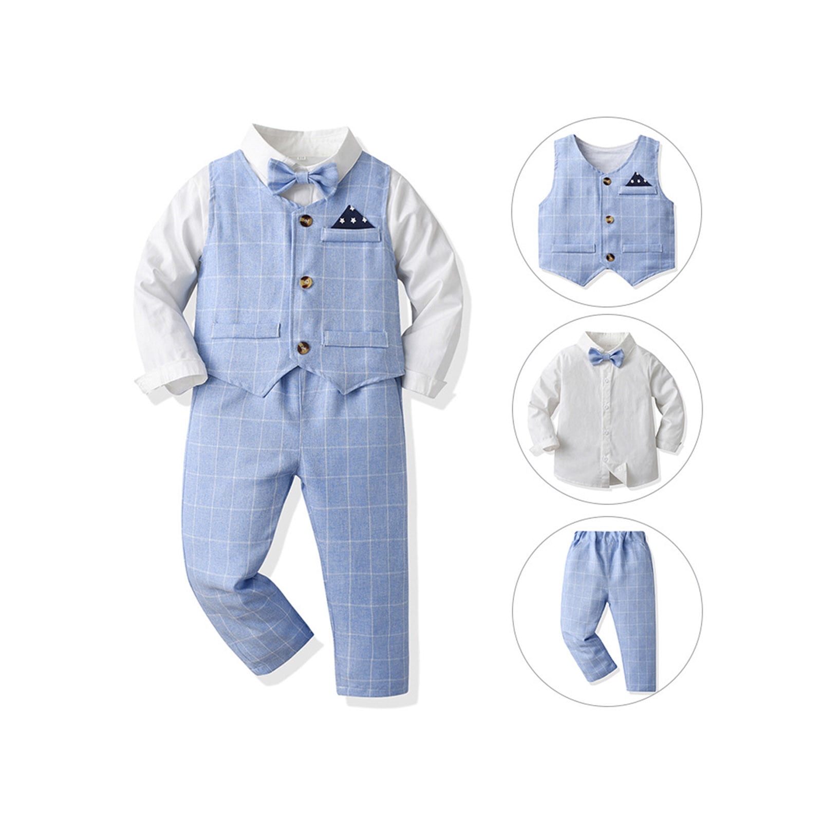 CUZIBR Boys Toddler Kids Formal Suit Set Solid Color Long Sleeve Button ...